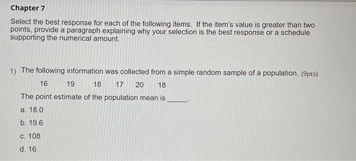Solved Select the best response for each of the following | Chegg.com