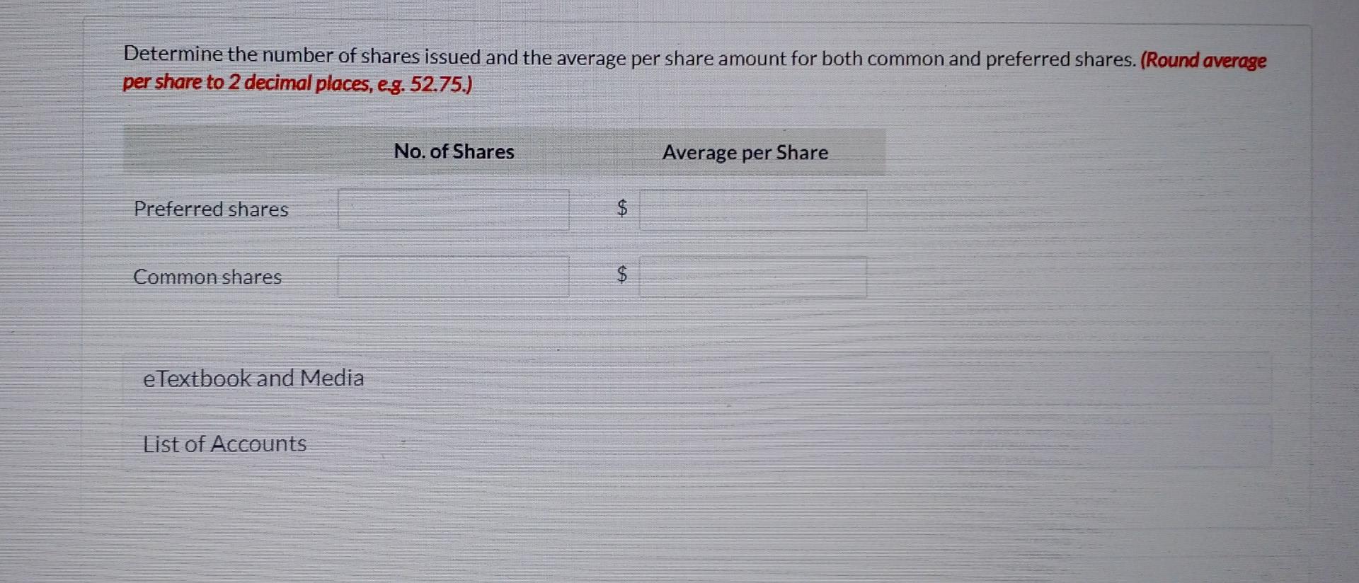 Solved Determine the number of shares issued and the average | Chegg.com