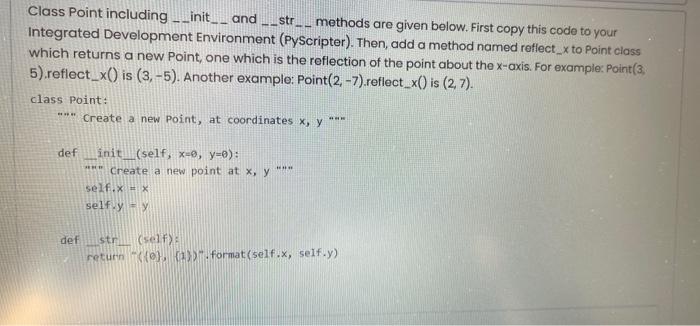 Solved Class Point including__init___ and __str__methods are | Chegg.com