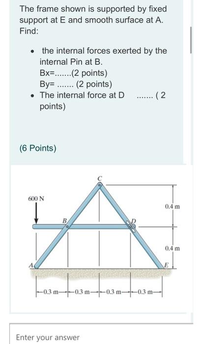 Solved The frame shown is supported by fixed support at E | Chegg.com