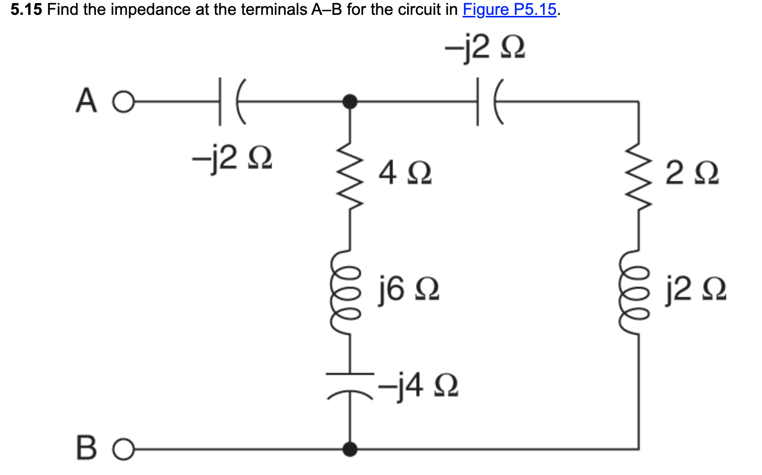 Solved 5.15 ﻿Find the impedance at the terminals A-B for the | Chegg.com