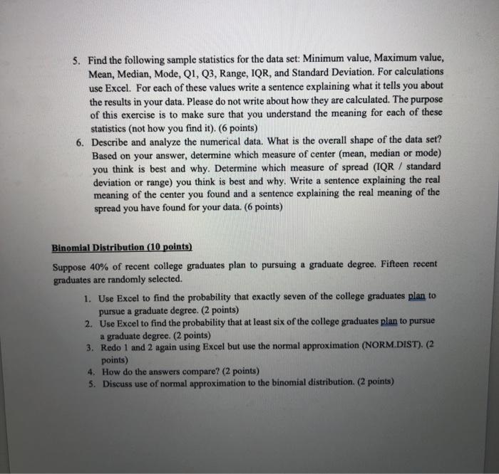 Solved Project 2 Organizing, Summarizing, and Describing | Chegg.com