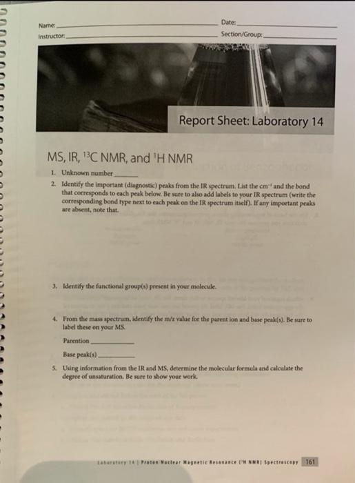 Solved Name: Instructor: Date: Section Group: Report Sheet: | Chegg.com