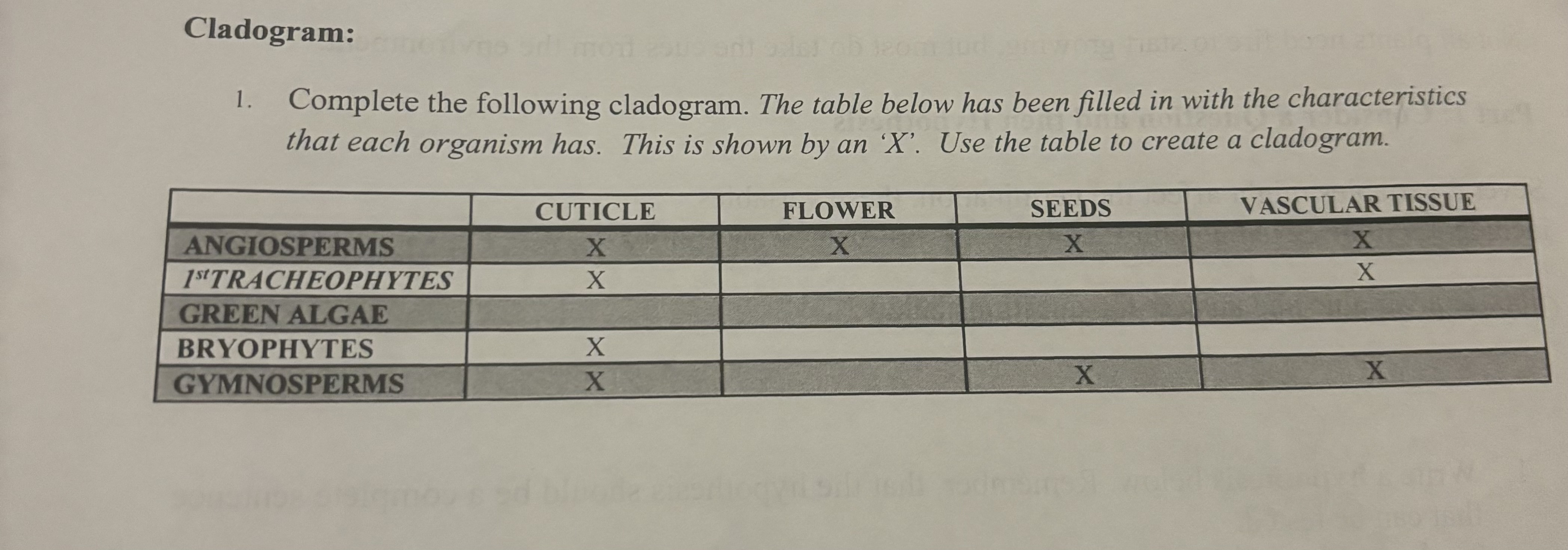 Solved Cladogram:Complete the following cladogram. The table | Chegg.com