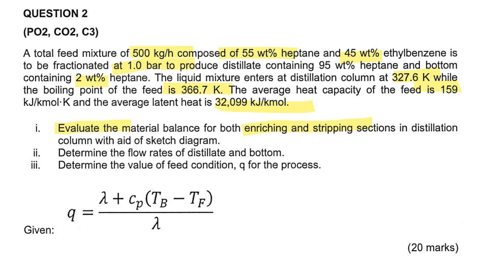 Solved QUESTION 2 (PO2, ﻿CO2, ﻿C3) ﻿A total feed mixture of | Chegg.com