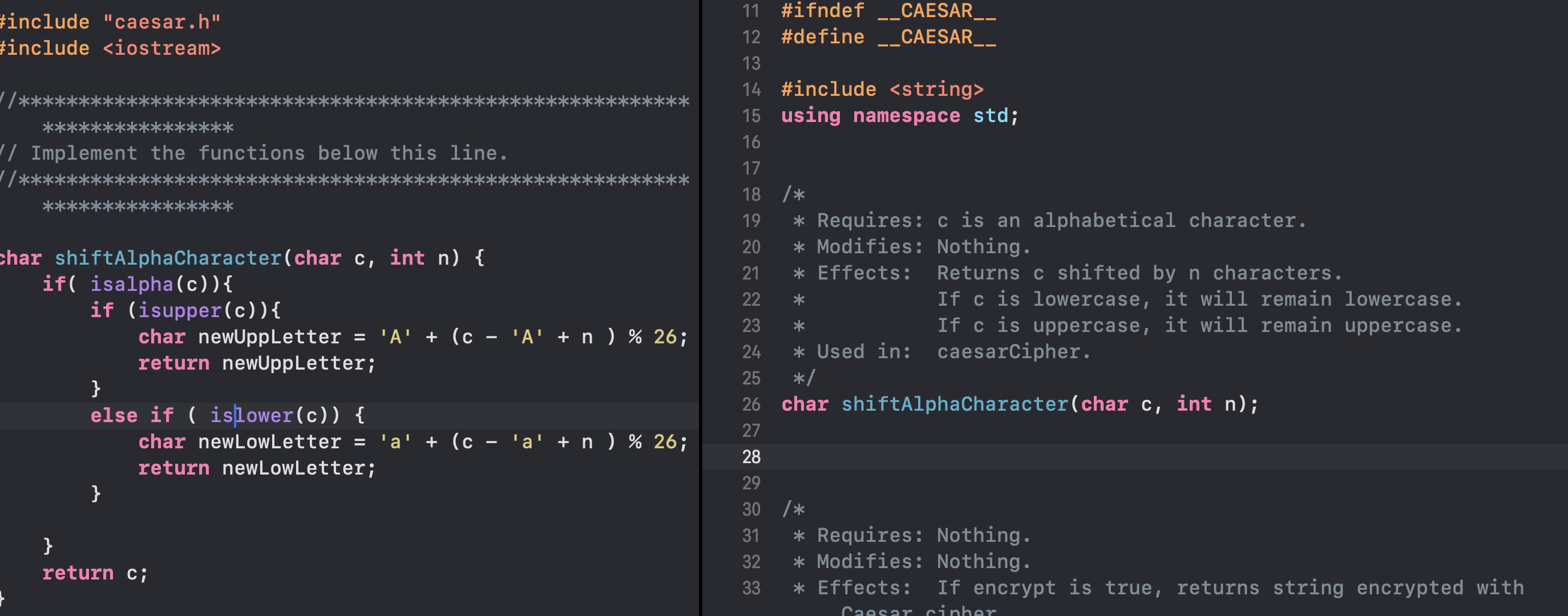Solved /* * ﻿Requires: c is an alphabetical character. * | Chegg.com