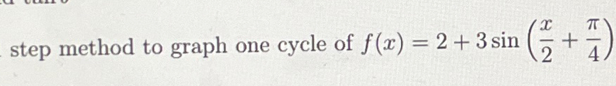Solved step method to graph one cycle of f(x)=2+3sin(x2+π4) | Chegg.com