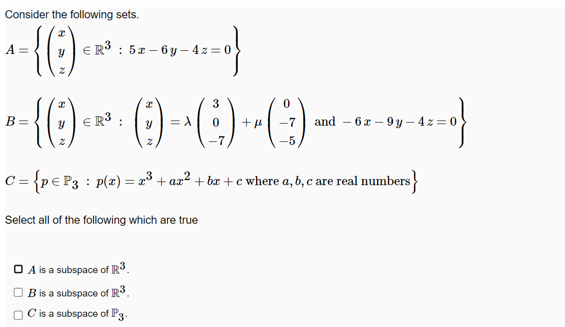 Solved Consider the following sets. | Chegg.com