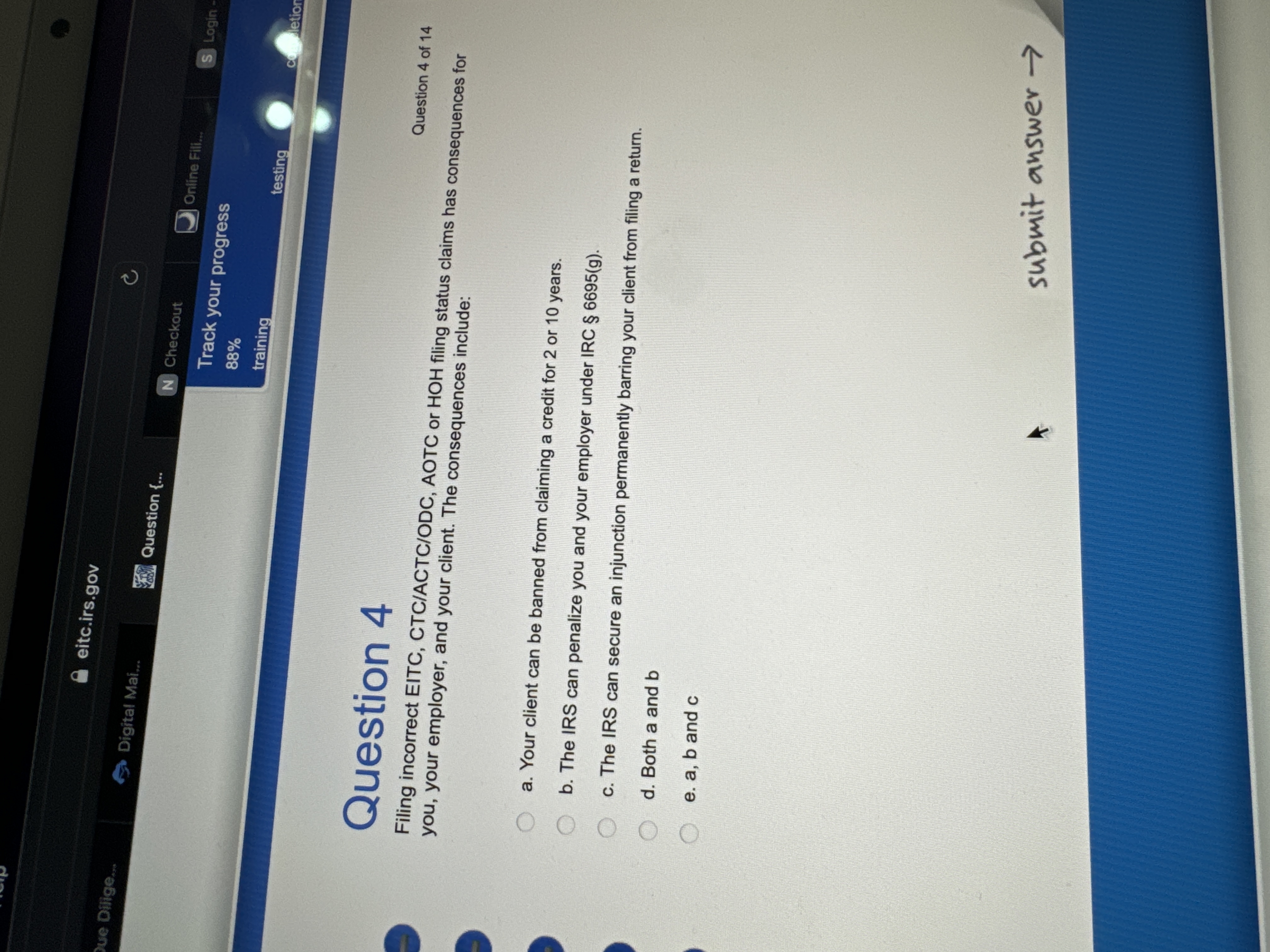 Solved Question 4 ﻿Filing incorrect EITC, CTC/ACTC/ODC, | Chegg.com