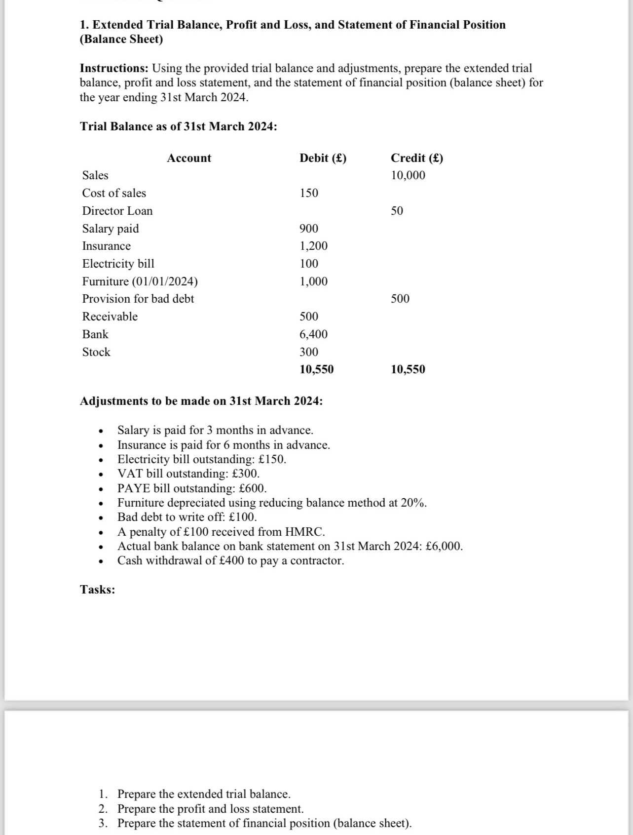 Solved can you make the relevant adjustments and create the | Chegg.com