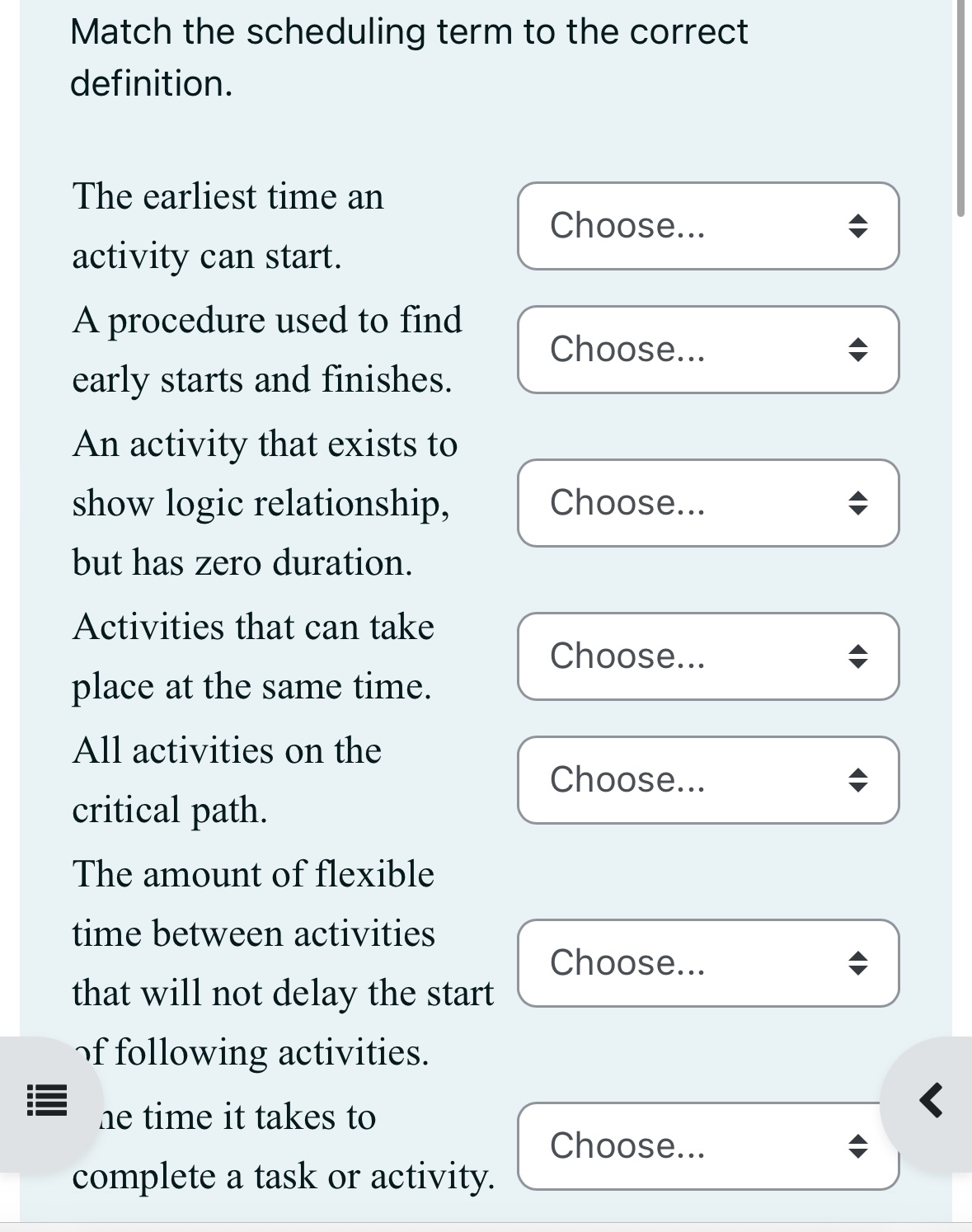 Solved Match the scheduling term to the correct definition. | Chegg.com