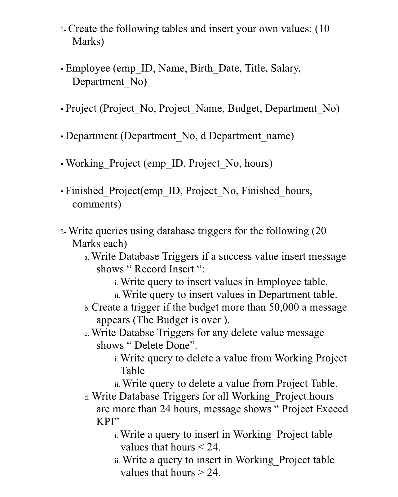 Solved 1- ﻿Create the following tables and insert your own | Chegg.com