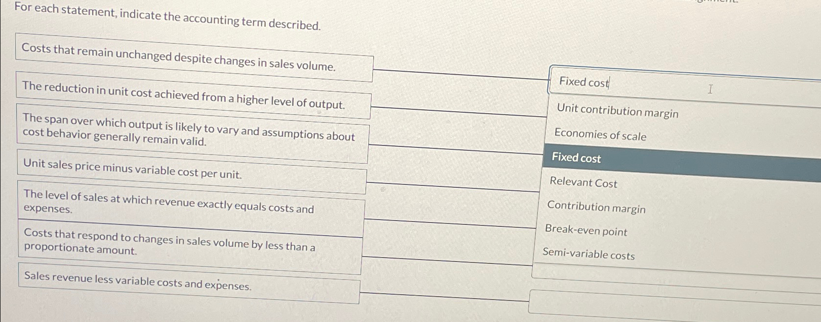 Solved For each statement, indicate the accounting term | Chegg.com
