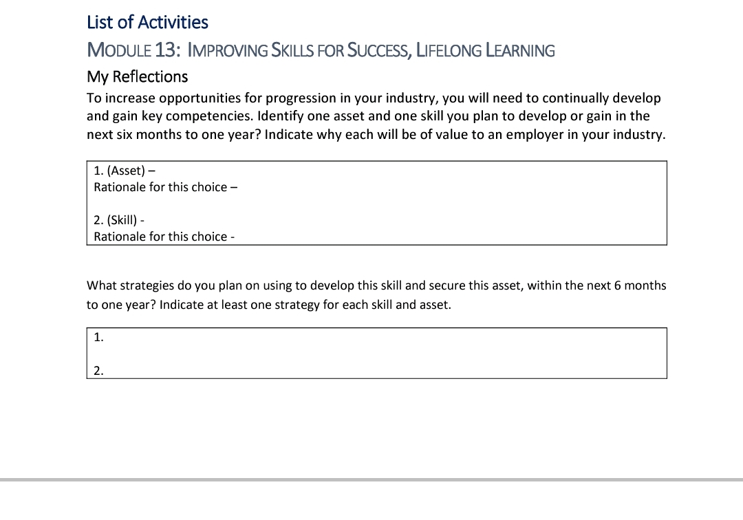 Solved List of ActivitiesModUlE 13: IMPROVING SKILLS FOR | Chegg.com