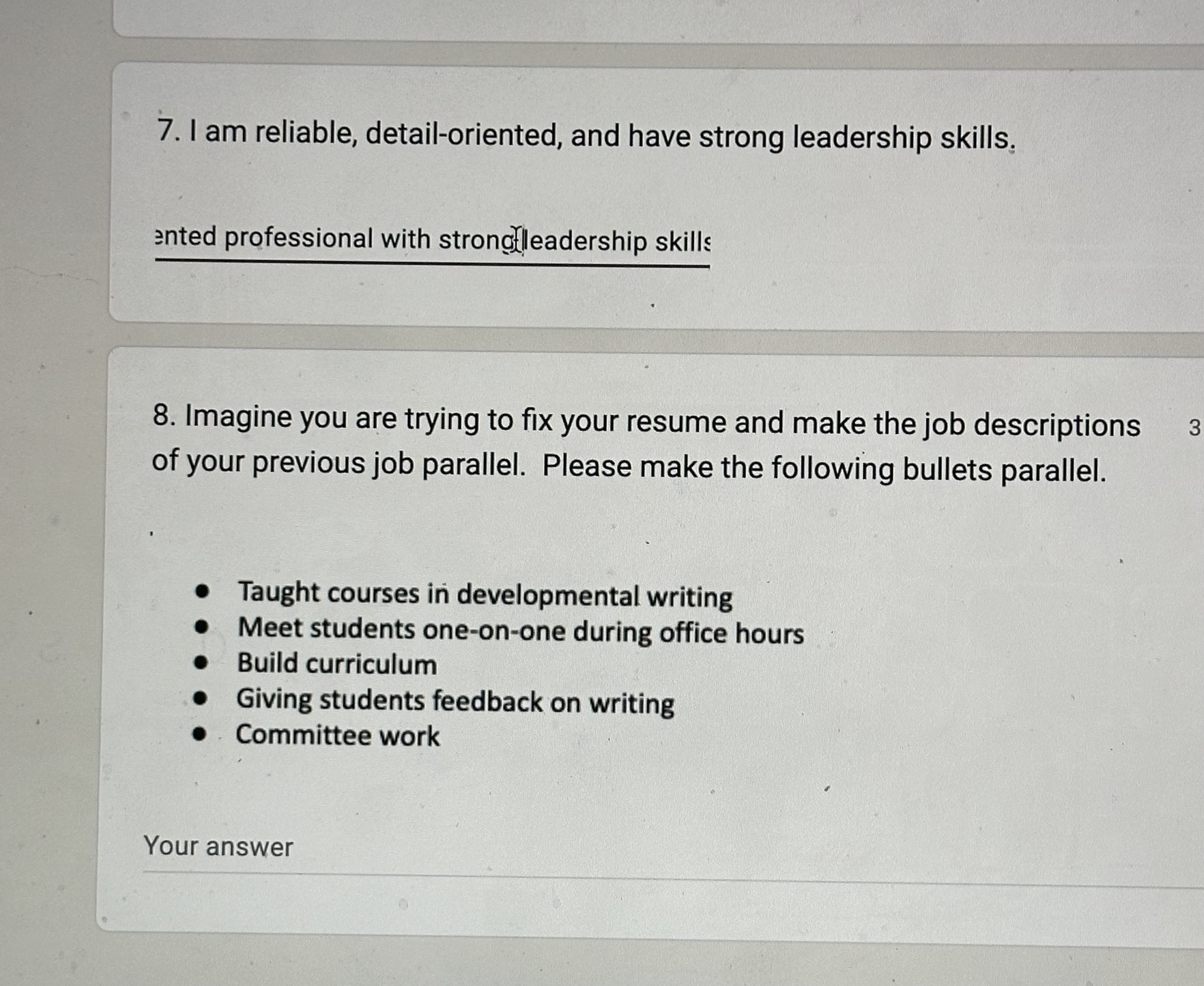 Solved I am reliable, detail-oriented, and have strong | Chegg.com