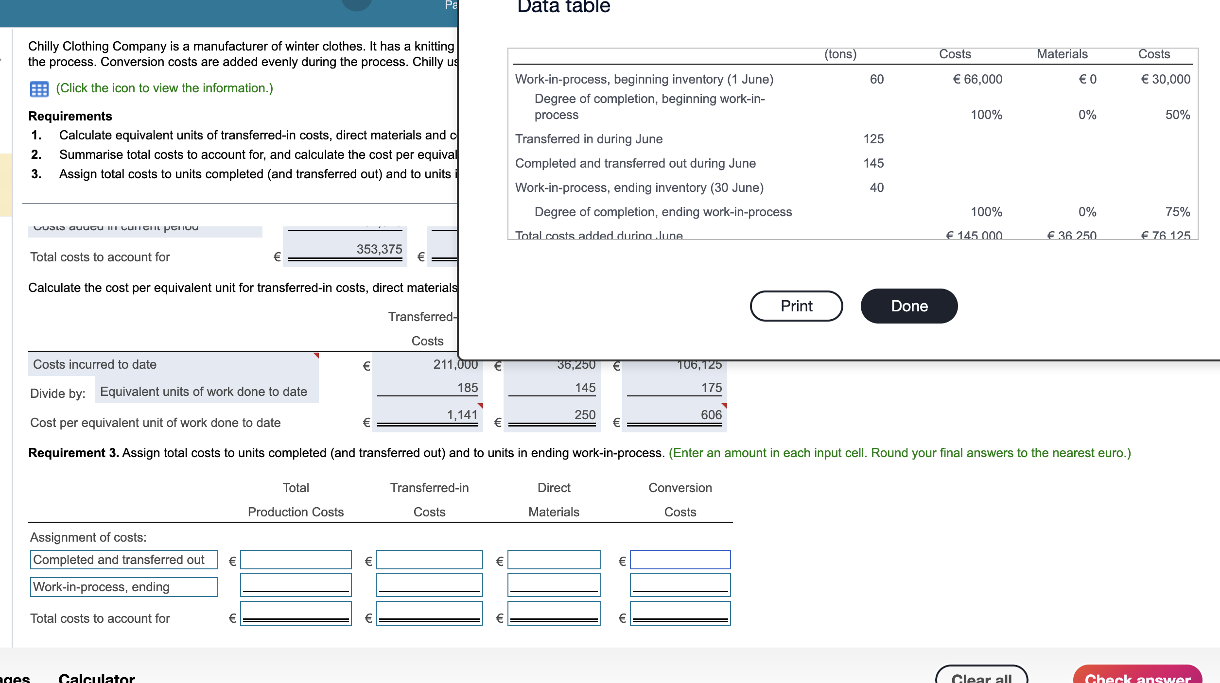 Solved Requirement 3. ﻿Assign total costs to units completed | Chegg.com
