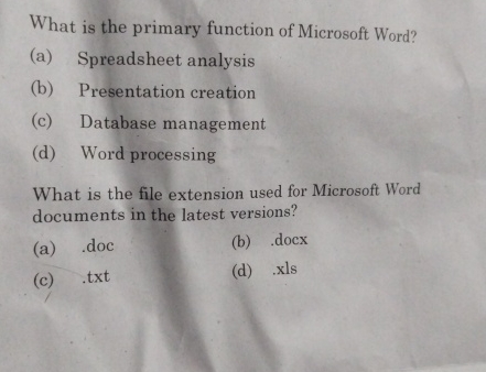 Solved What is the primary function of Microsoft Word? (a) | Chegg.com