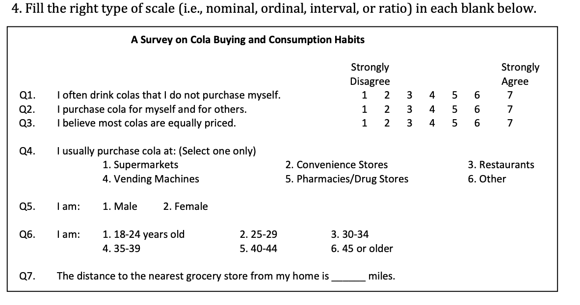 Solved Fill the right type of scale (i.e., ﻿nominal, | Chegg.com