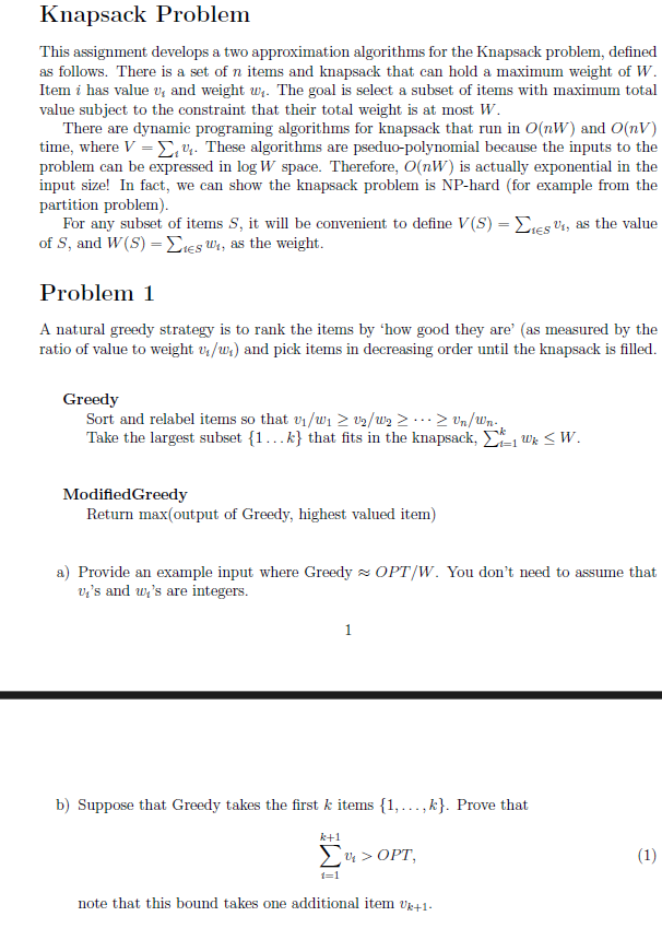 Solved Knapsack Problemthis Assignment Develops A Two 0796