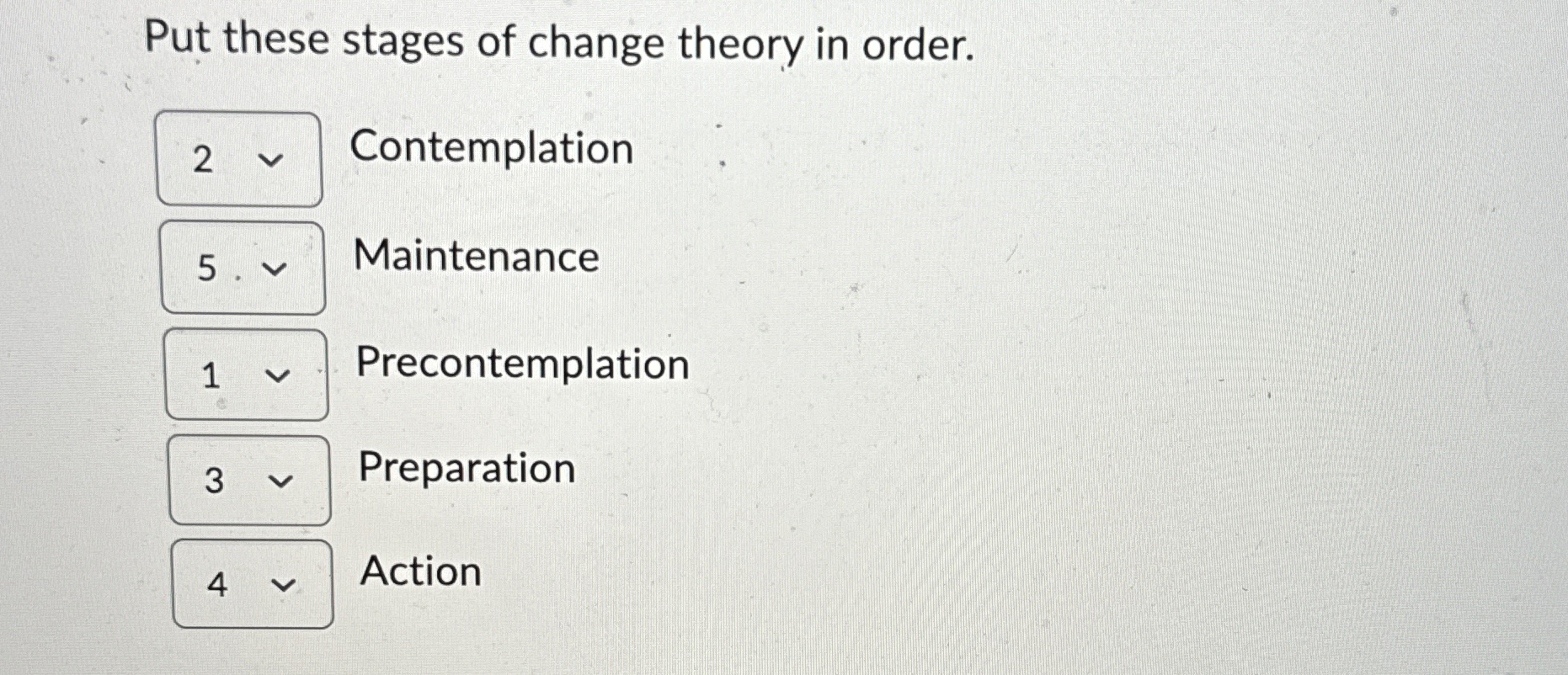 Solved Put these stages of change theory in | Chegg.com