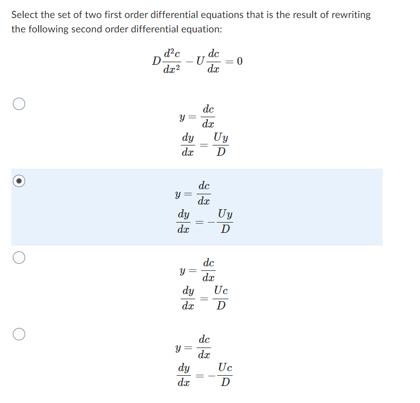 Solved Select the set of two first order differential | Chegg.com