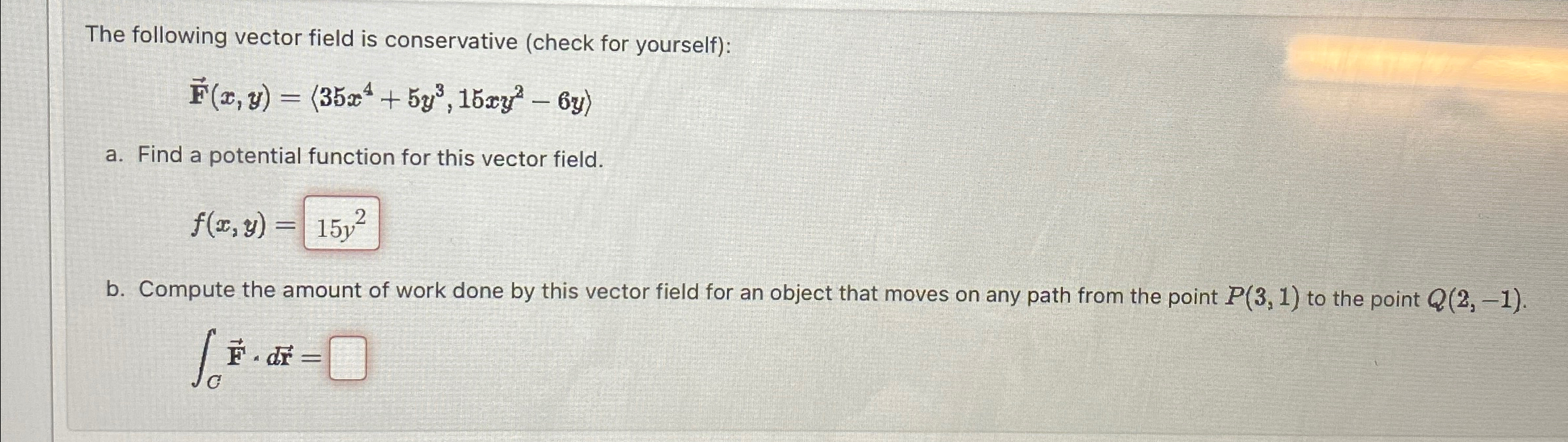 Solved The following vector field is conservative (check for | Chegg.com