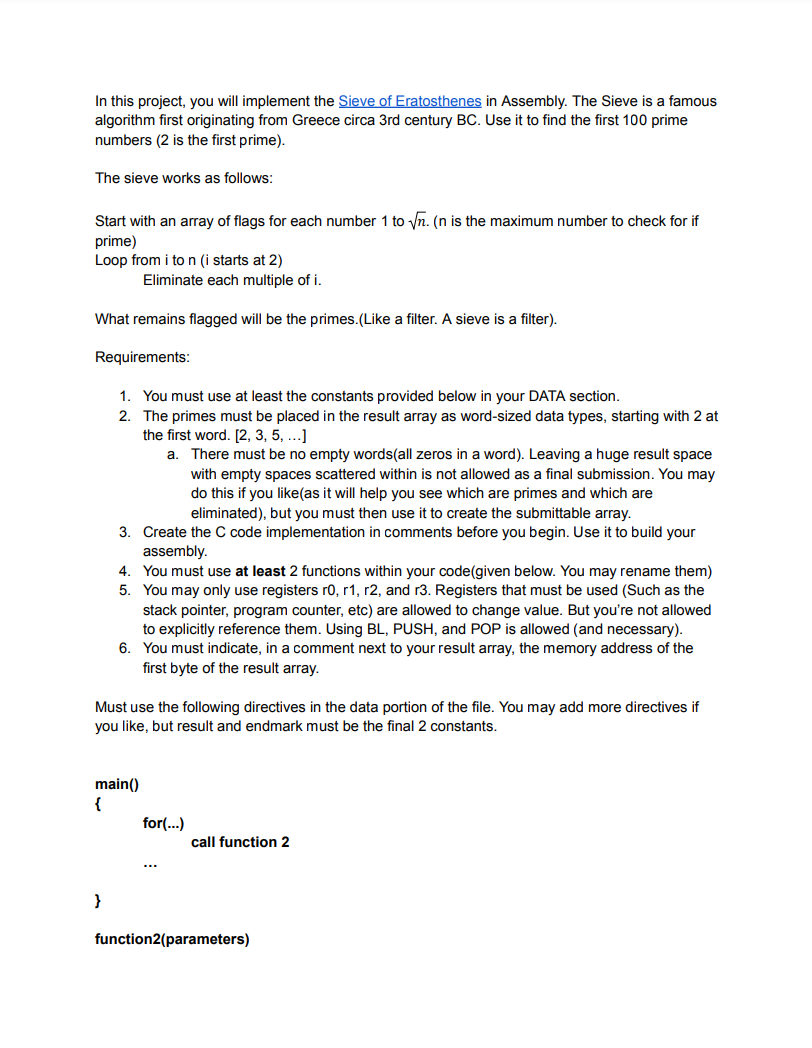 Solved In this project, you will implement the Sieve of | Chegg.com