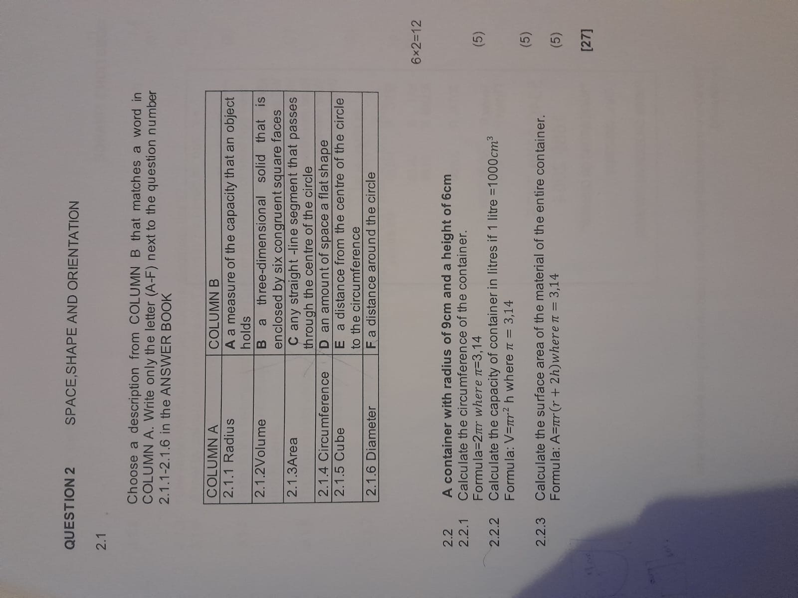 Solved code class="asciimath">QUESTION 2 ﻿SPACE,SHAPE AND | Chegg.com