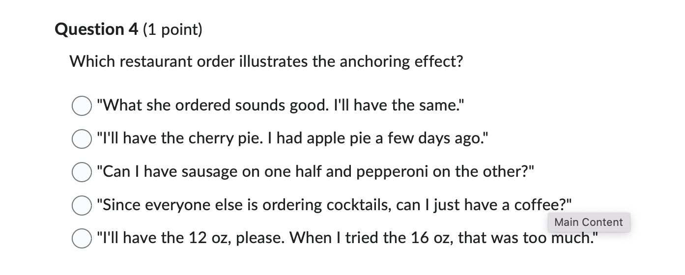 Solved Question 4 (1 ﻿point) ﻿Which restaurant order | Chegg.com