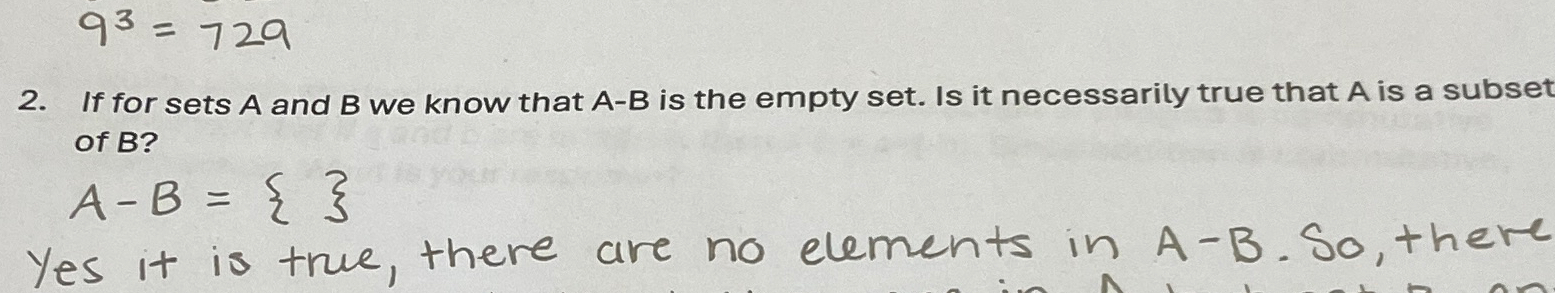 Solved If for sets A and B ﻿we know that A-B ﻿is the empty | Chegg.com