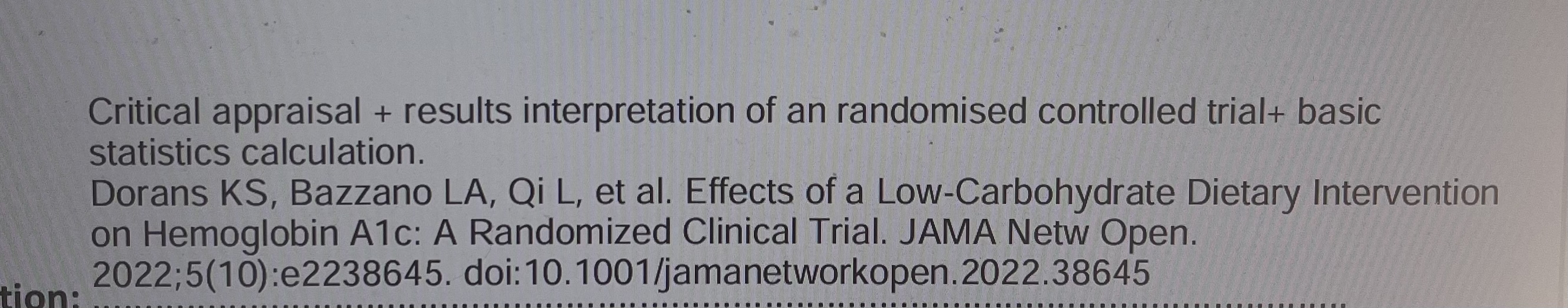 Solved Critical appraisal + ﻿results interpretation of an | Chegg.com