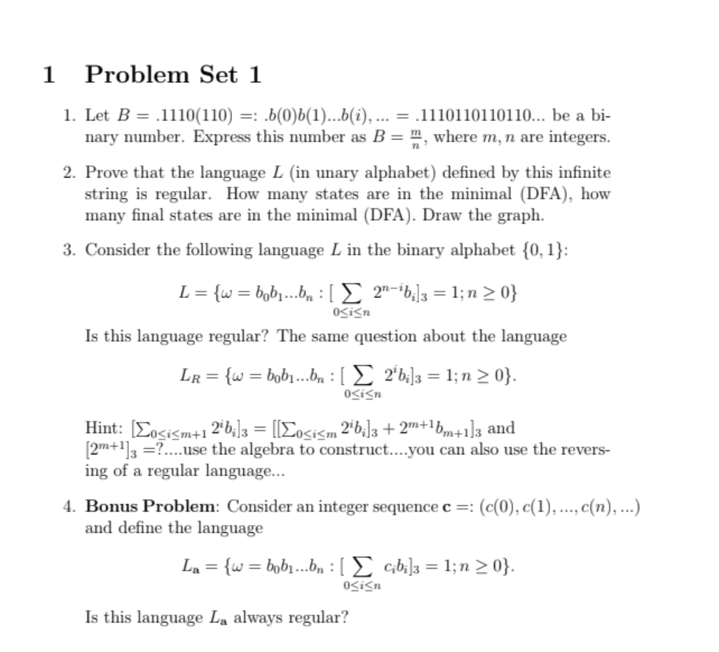 1 ﻿Problem Set 1 ﻿Let | Chegg.com