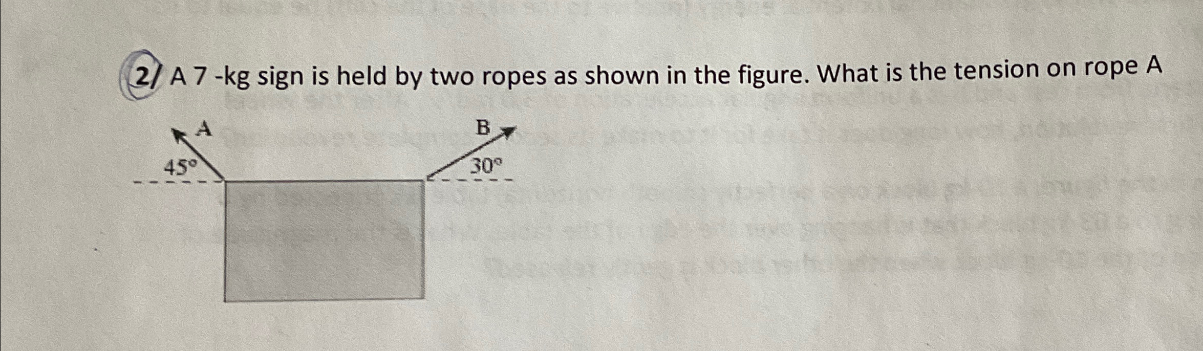 Solved A 7 -kg sign is held by two ropes as shown in the | Chegg.com