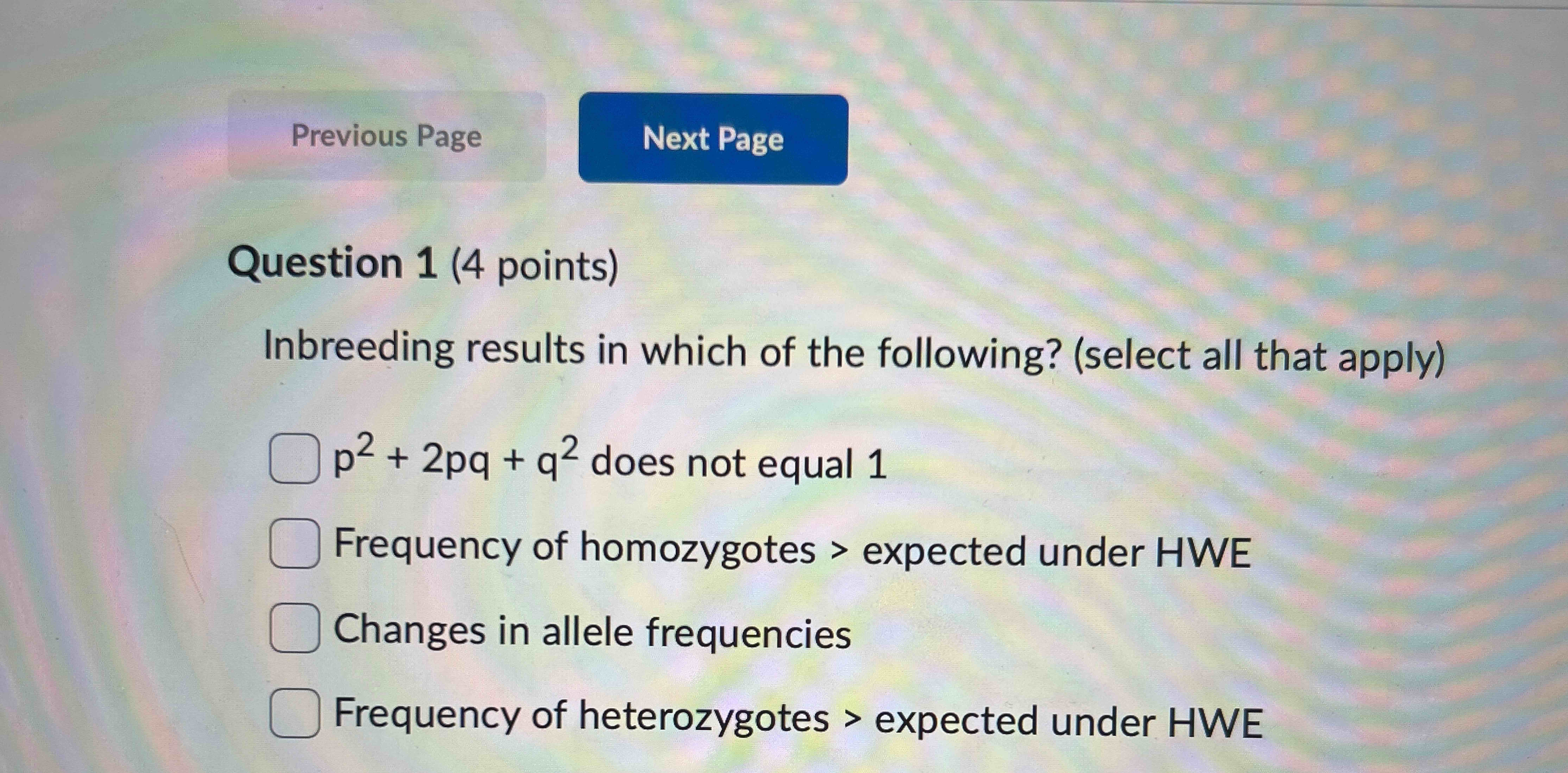 Solved Question 1 (4 ﻿points) ﻿Inbreeding results in which | Chegg.com