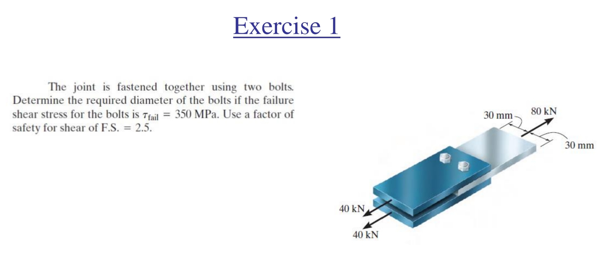 Solved Exercise 1The joint is fastened together using two | Chegg.com