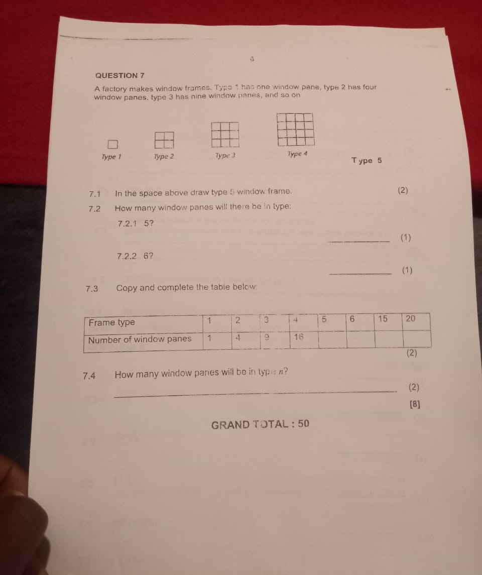 Solved 5 ﻿QUESTION 7 ﻿A factory makes window frames. Typo 1 | Chegg.com