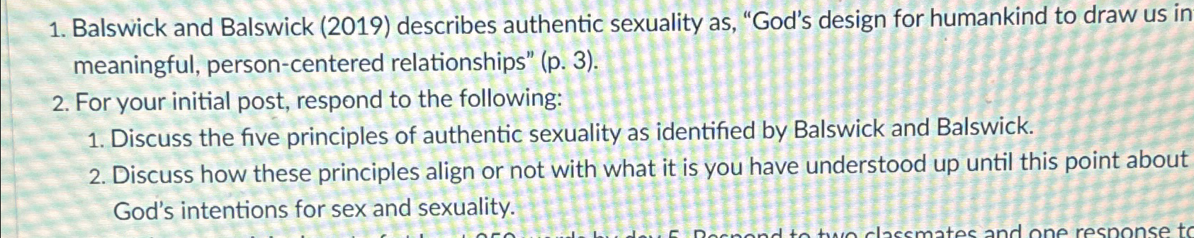 Solved Balswick and Balswick (2019) ﻿describes authentic | Chegg.com