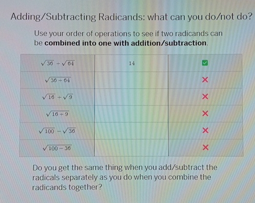 Solved Adding/Subtracting Radicands: what can you do/not | Chegg.com
