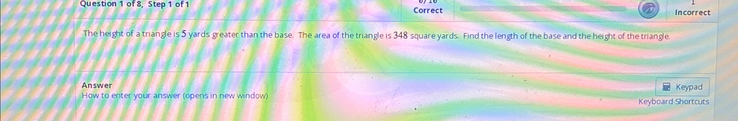 Solved Question 1 ﻿of 8, ﻿Step 1 ﻿of 1CorrectIncorrectThe | Chegg.com