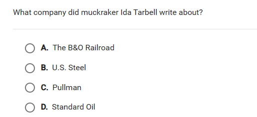 Solved What company did muckraker Ida Tarbell write about? | Chegg.com