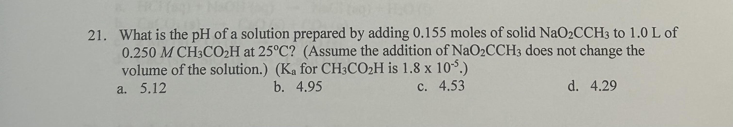 Solved What is the pH ﻿of a solution prepared by adding | Chegg.com