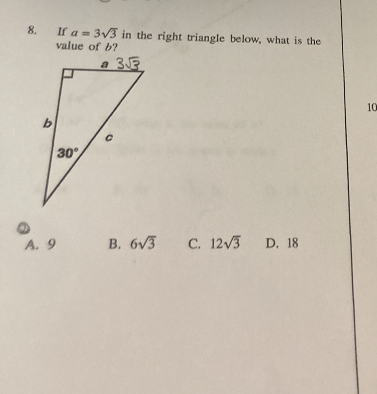 Solved code class="asciimath">If a=3\sqrt(3) ﻿in the right | Chegg.com
