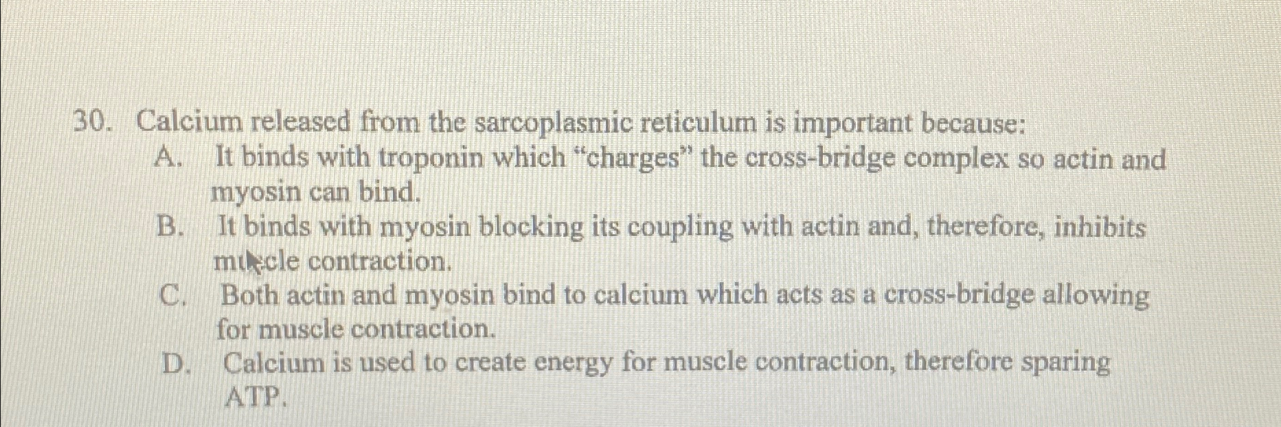 Solved Calcium released from the sarcoplasmic reticulum is | Chegg.com