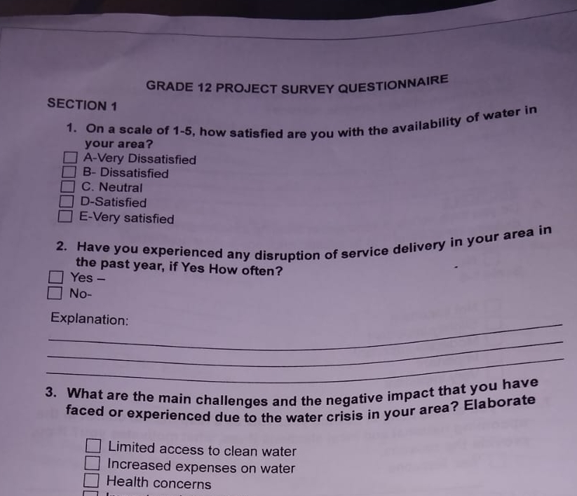 Solved GRADE 12 ﻿PROJECT SURVEY QUESTIONNAIRE SECTION 1 ﻿On | Chegg.com