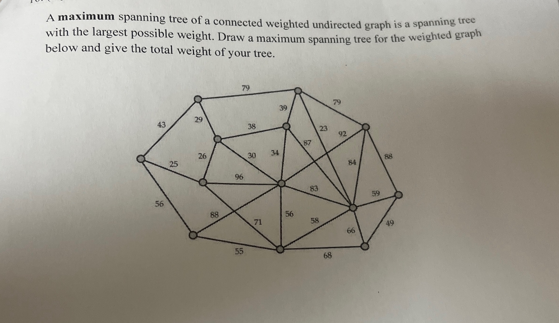 Solved A maximum spanning tree of a connected weighted | Chegg.com