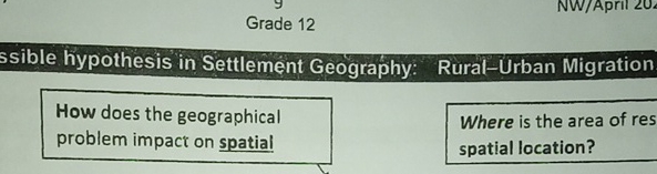 Solved Grade 12 ﻿ssible hypothesis in Settlement Geography: | Chegg.com