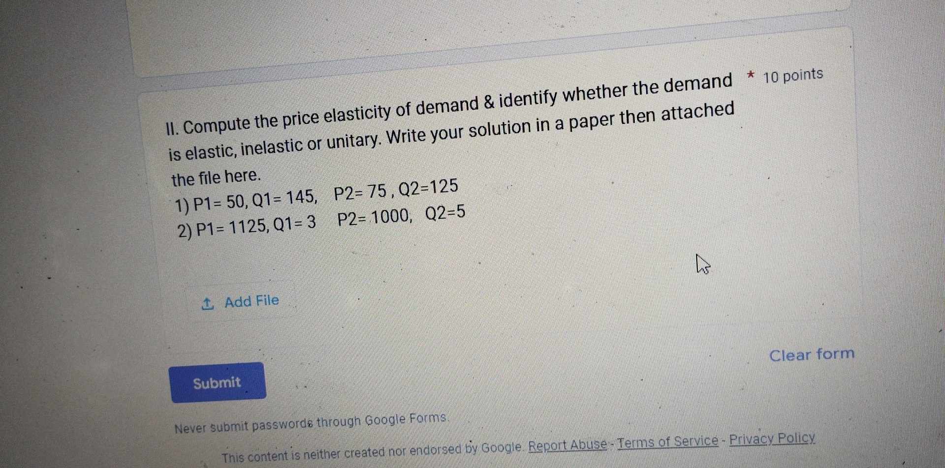 Solved II. ﻿Compute the price elasticity of demand & | Chegg.com