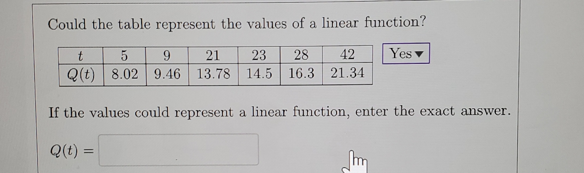 Solved Could the table represent the values of a linear | Chegg.com