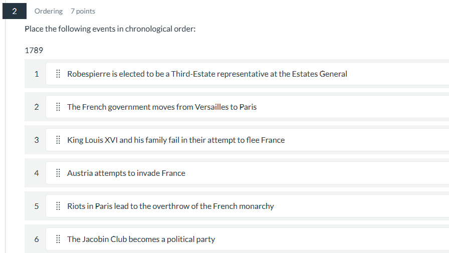 Solved Place the following events in chronological order: | Chegg.com