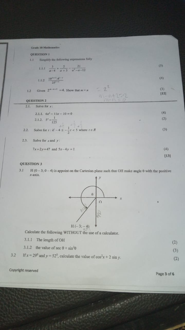 Solved code class="asciimath">Grade 10 ﻿Mathematics QUESTION | Chegg.com